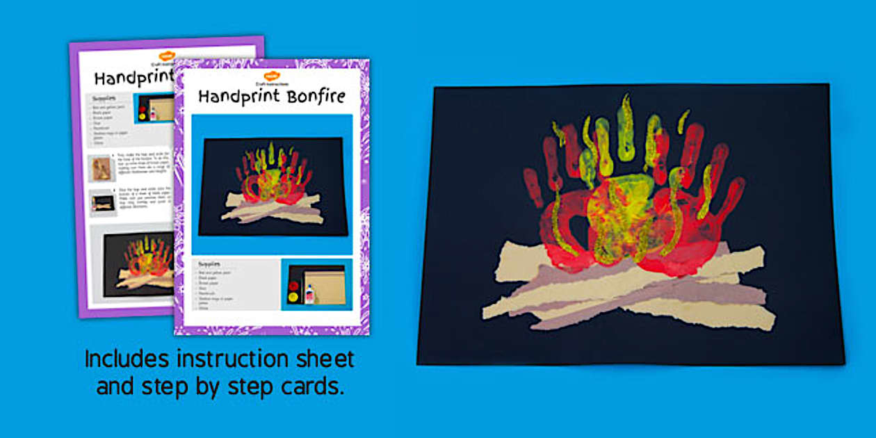 Handprint Bonfire Craft Instructions (teacher made) - Twinkl