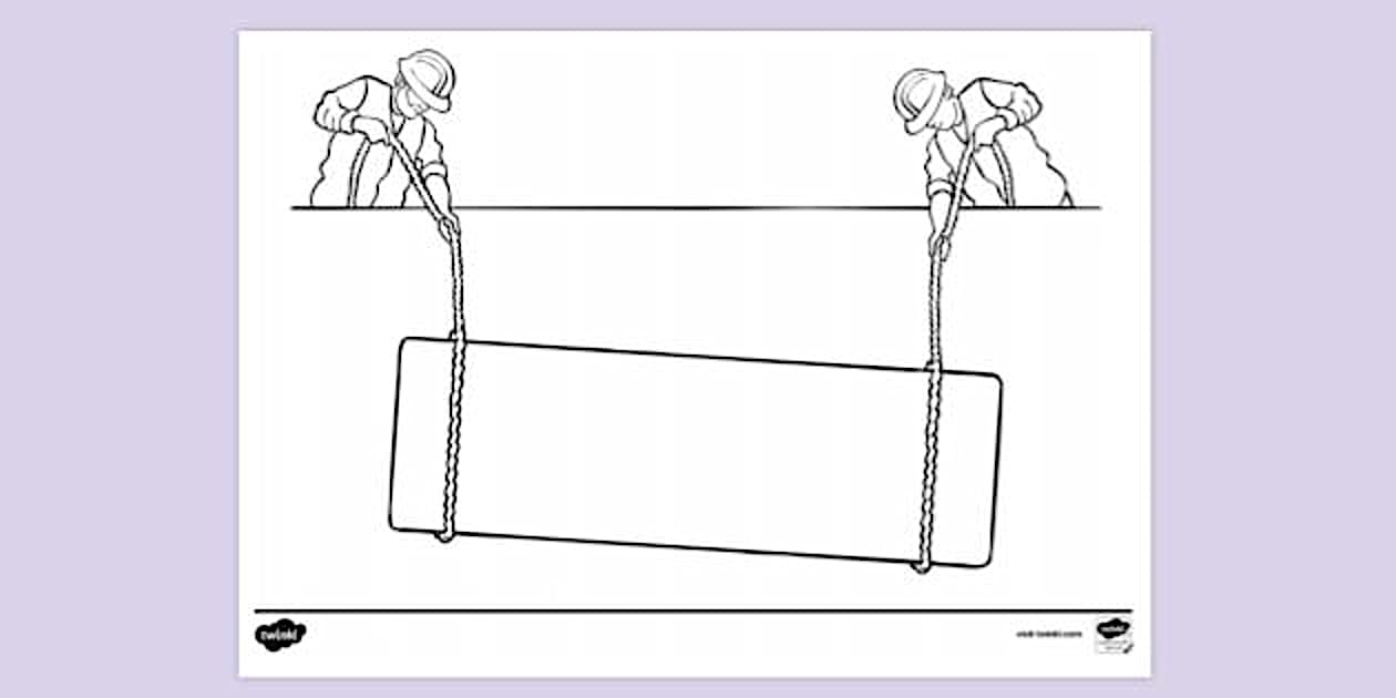 Workmen Lowering Sign Colouring Sheet | Colouring Sheets