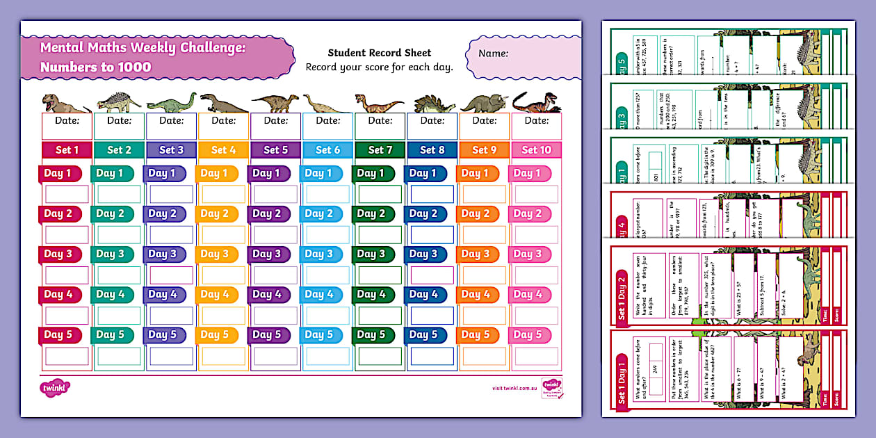Mental Maths Weekly Challenge: Numbers to 1000 - Twinkl