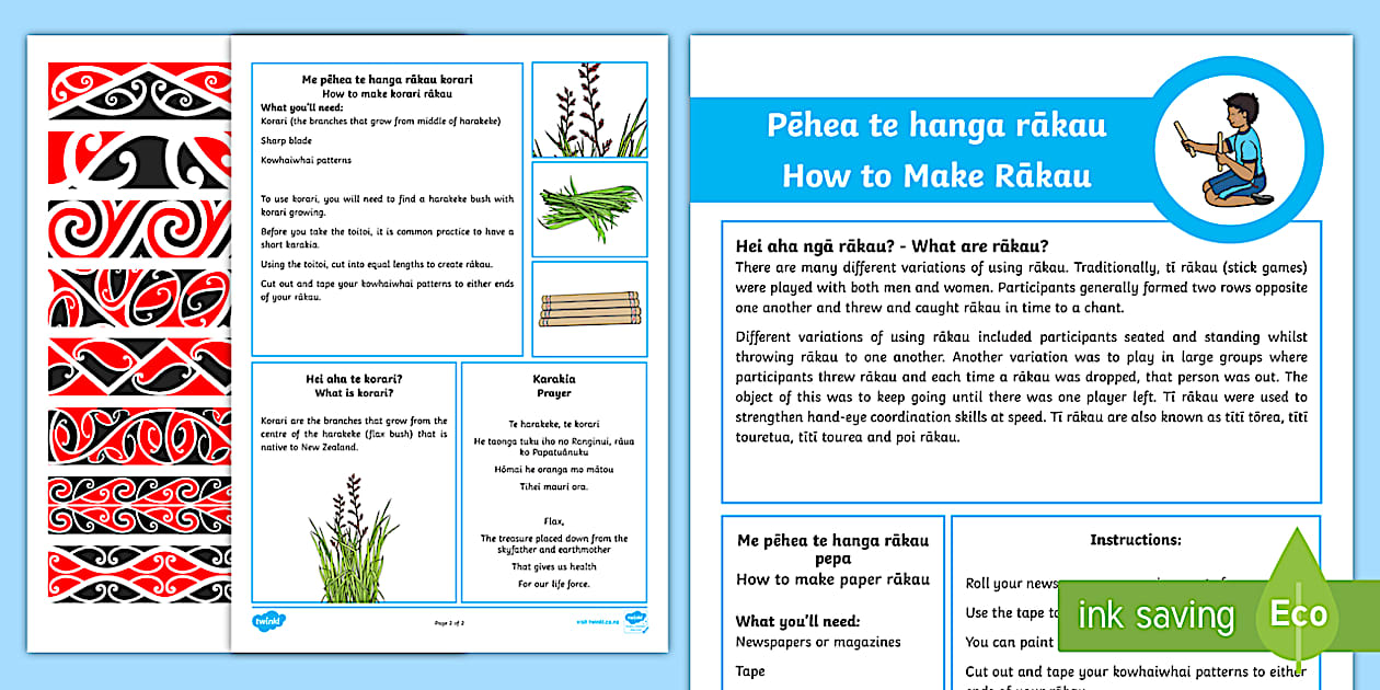 Black and White Rākau Activity in English / Te Reo Maori