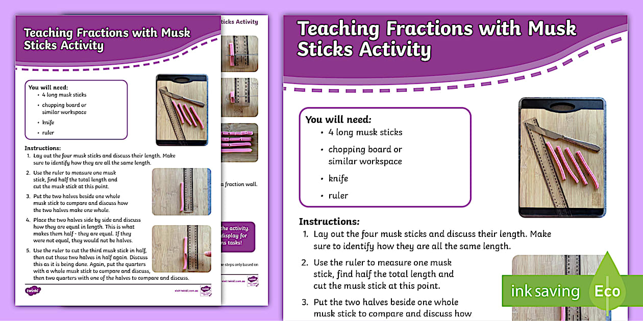 Teaching Fractions with Musk Sticks Activity Ι F-2 Fractions