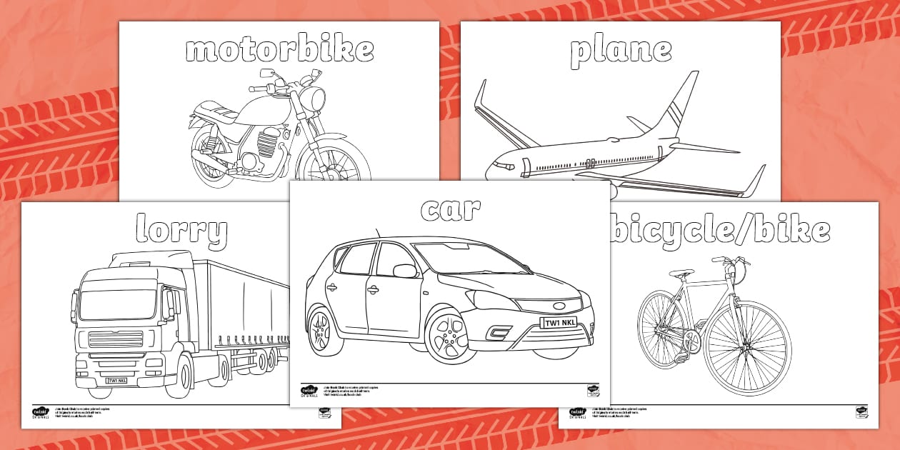 Realistic Transport Picture and Word Colouring Pages
