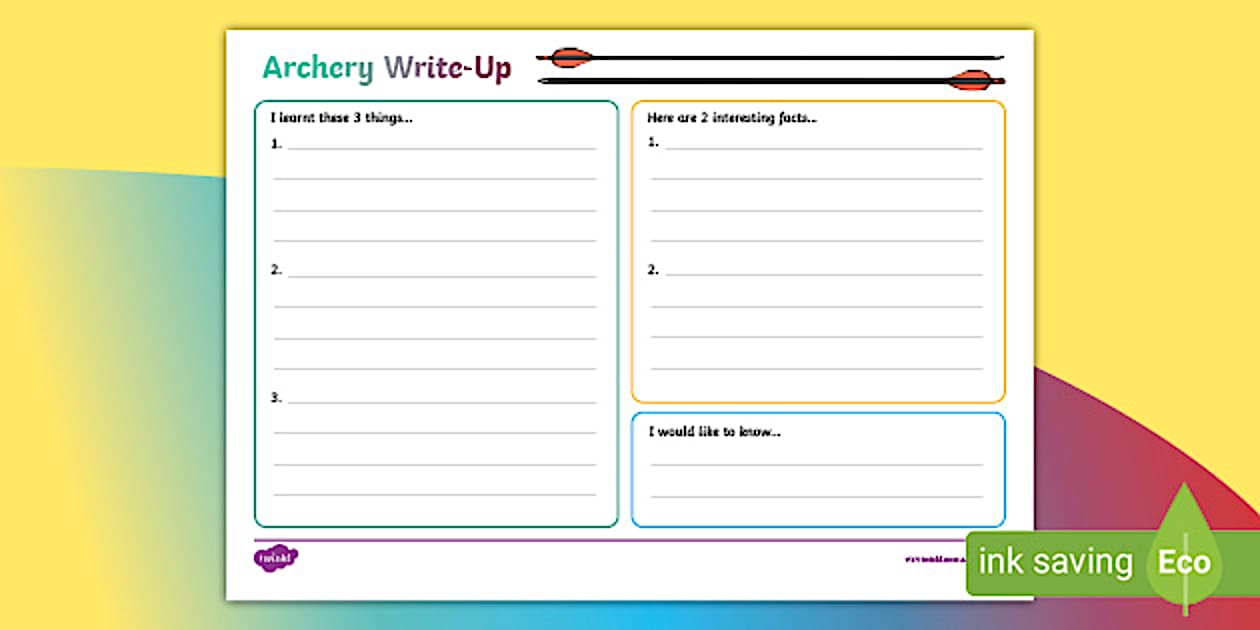 Archery Write Up Worksheet (teacher made) - Twinkl