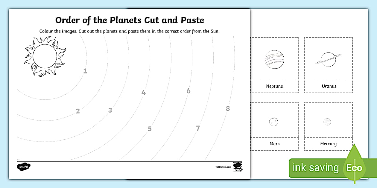 Ordering the Planets Worksheet - Primary Resources - Twinkl