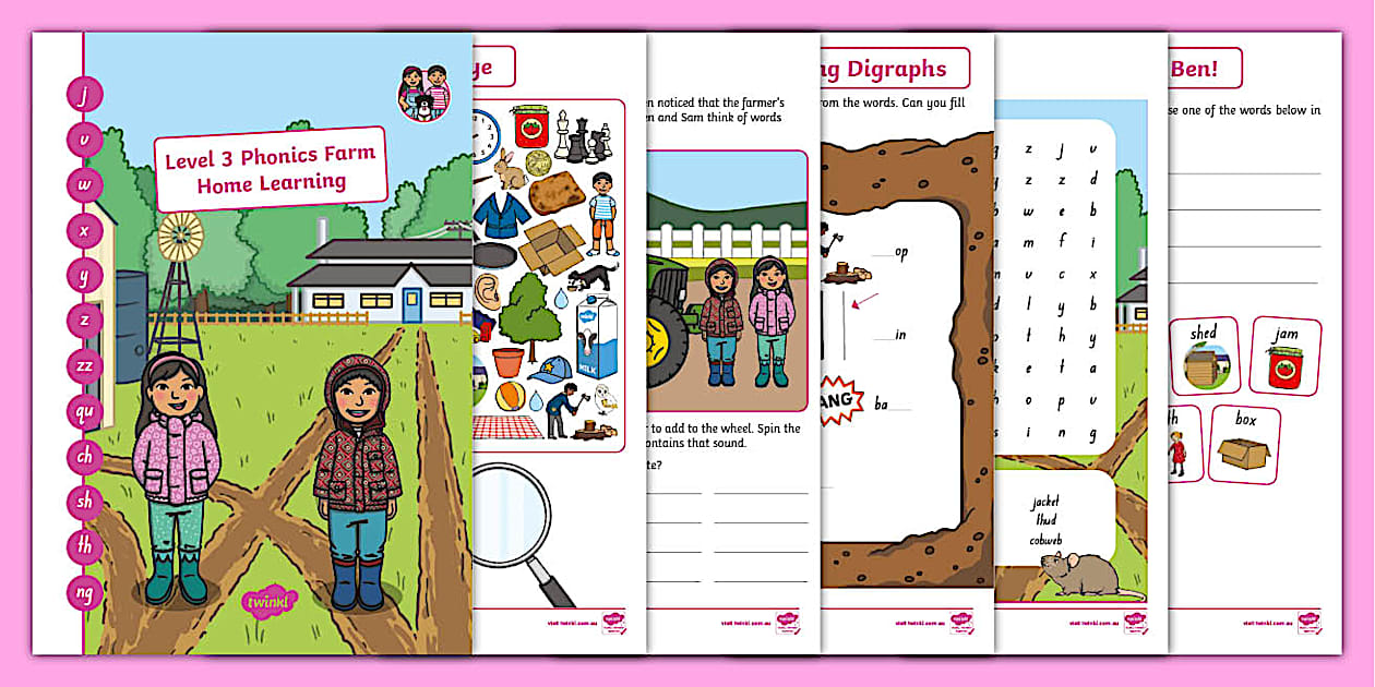Level 3 Phonics Farm Home Learning (j, v, w, x, y, z, zz, qu, ch, sh ,th, ng)