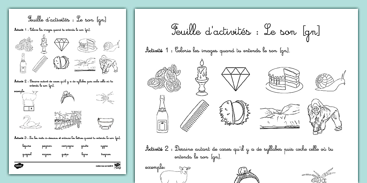 Feuille d'activités : Le son [gn] (teacher made) - Twinkl