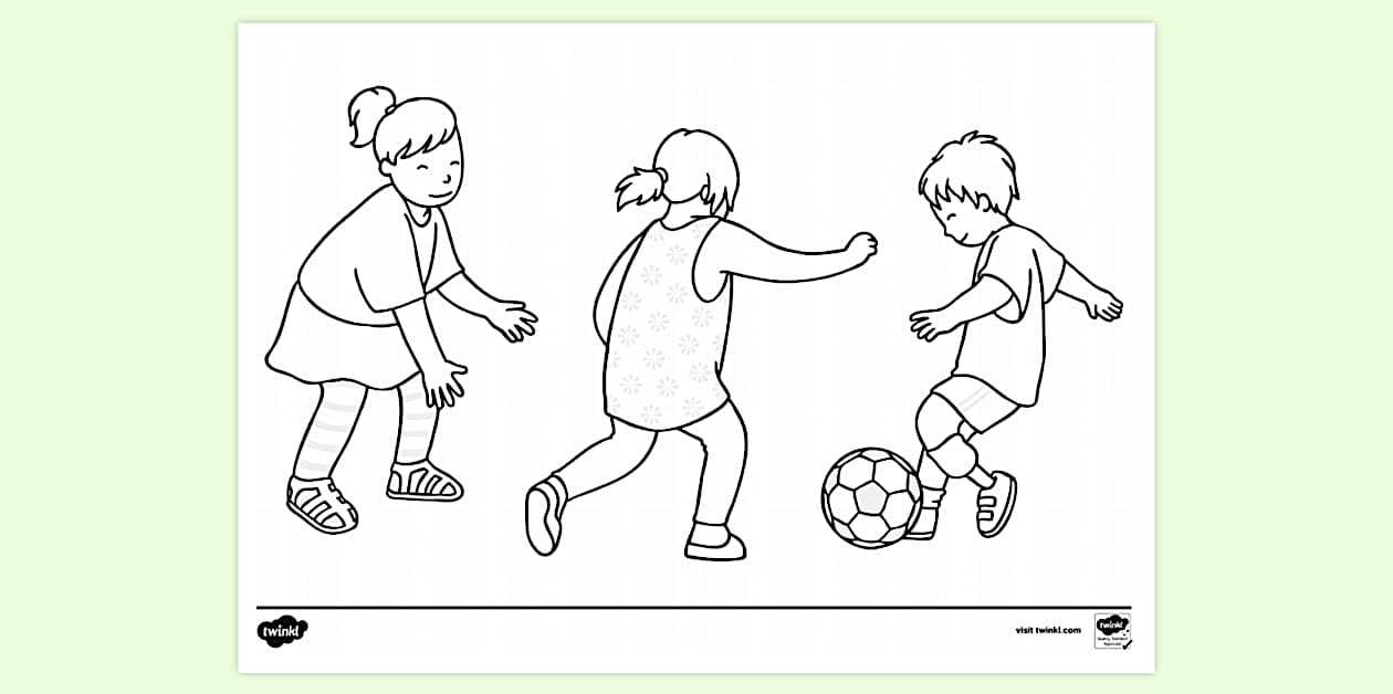 Children Playing Soccer Colouring Page | Colouring Sheets