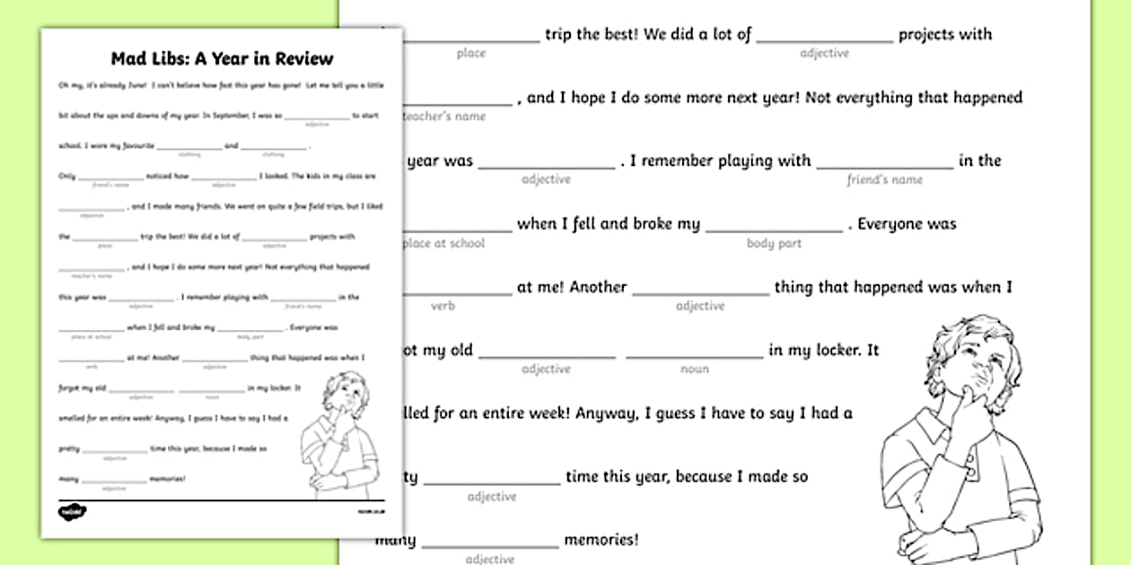 A Year in Review Mad Libs Worksheet / Worksheet, worksheet