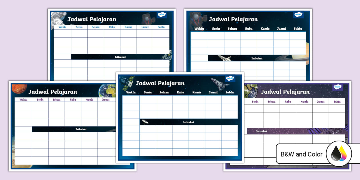 Tabel Jadwal Pelajaran Tema Luar Angkasa (Lehrer gemacht)