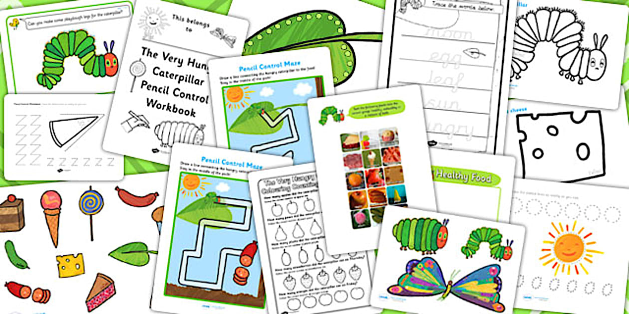 Motor Skills Worksheets for Kindergarten - Very Hungry Caterpillar