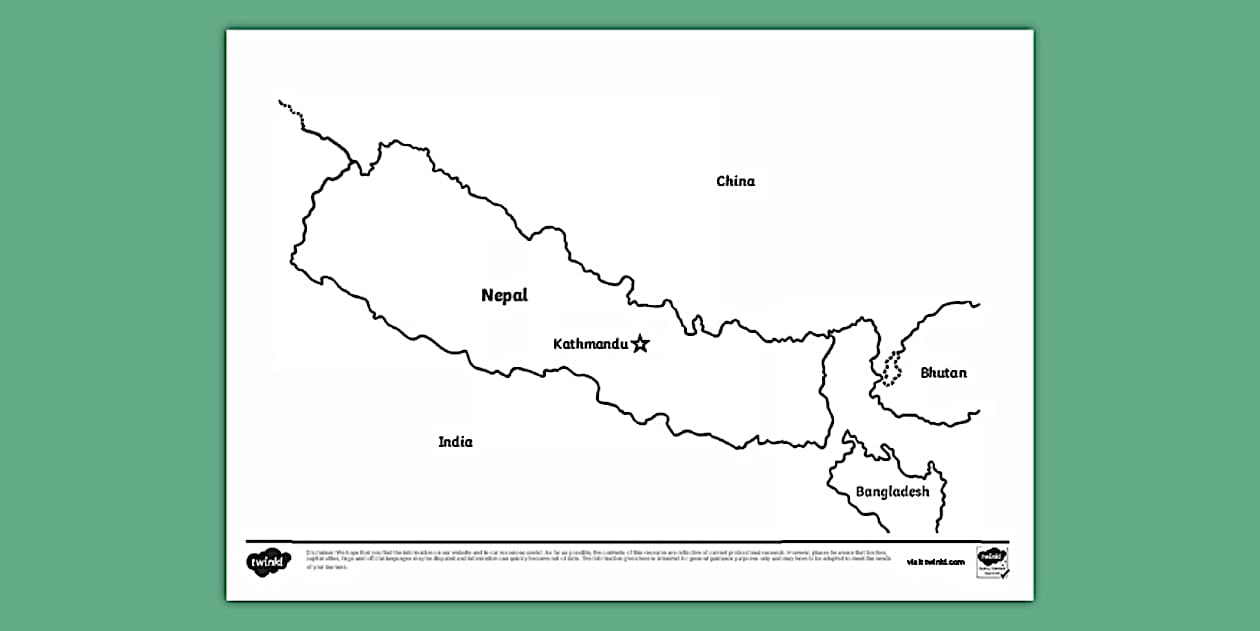 Map of Nepal with Kathmandu colouring sheet (teacher made)