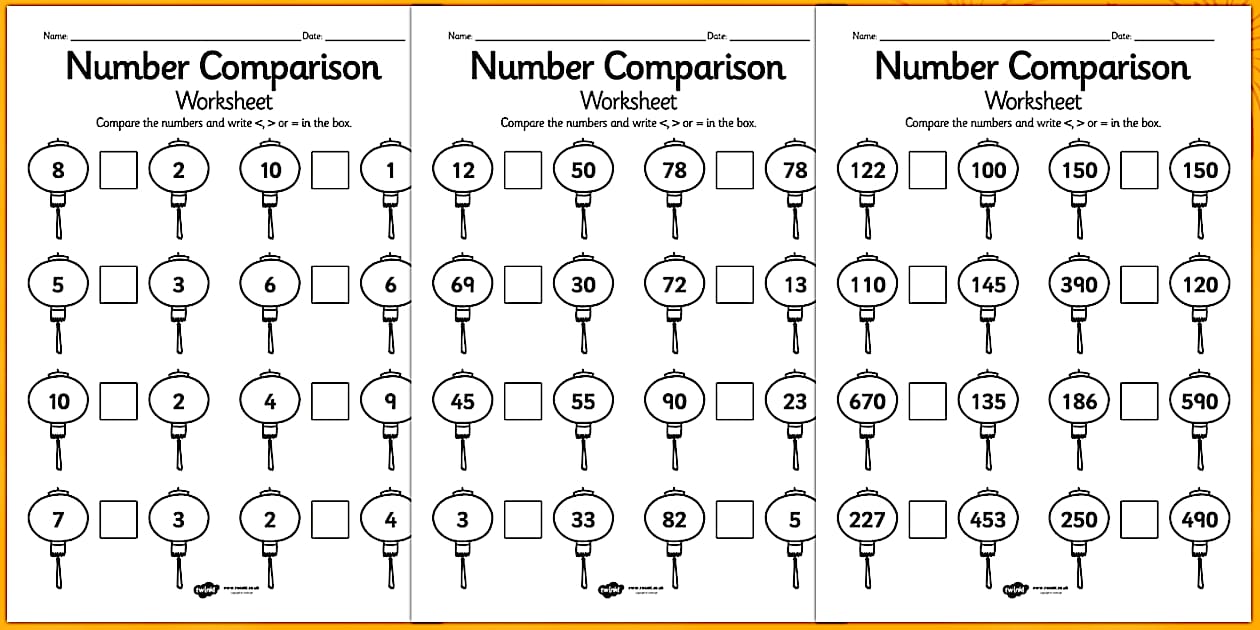 Chinese Number Comparison Worksheet Differentiated - new year