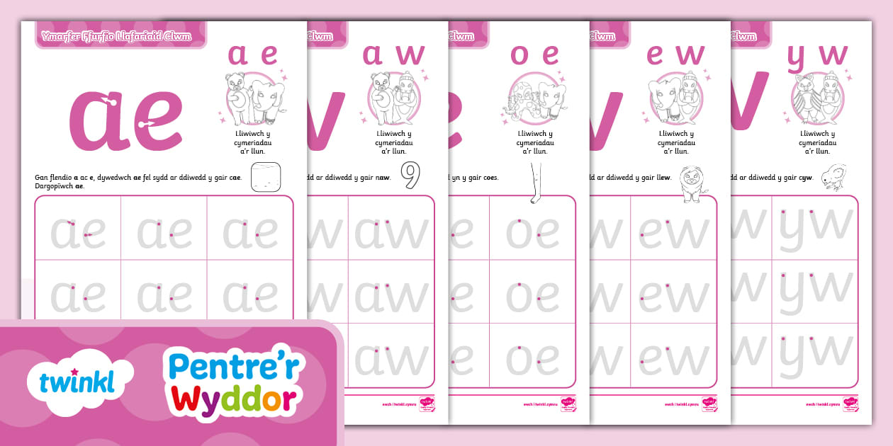 Pentre'r Wyddor: Taflenni Dargopïo Llafariaid Clwm 2