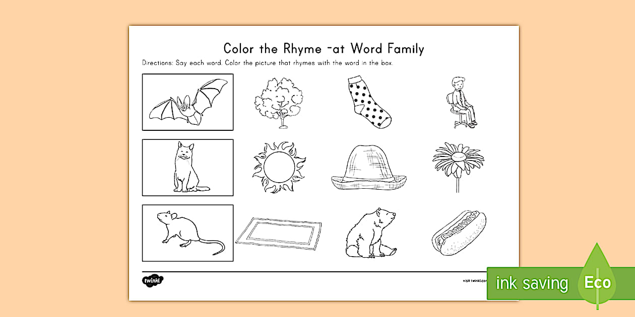 ‘At’ Family Words With Pictures PDF Worksheet - Literacy