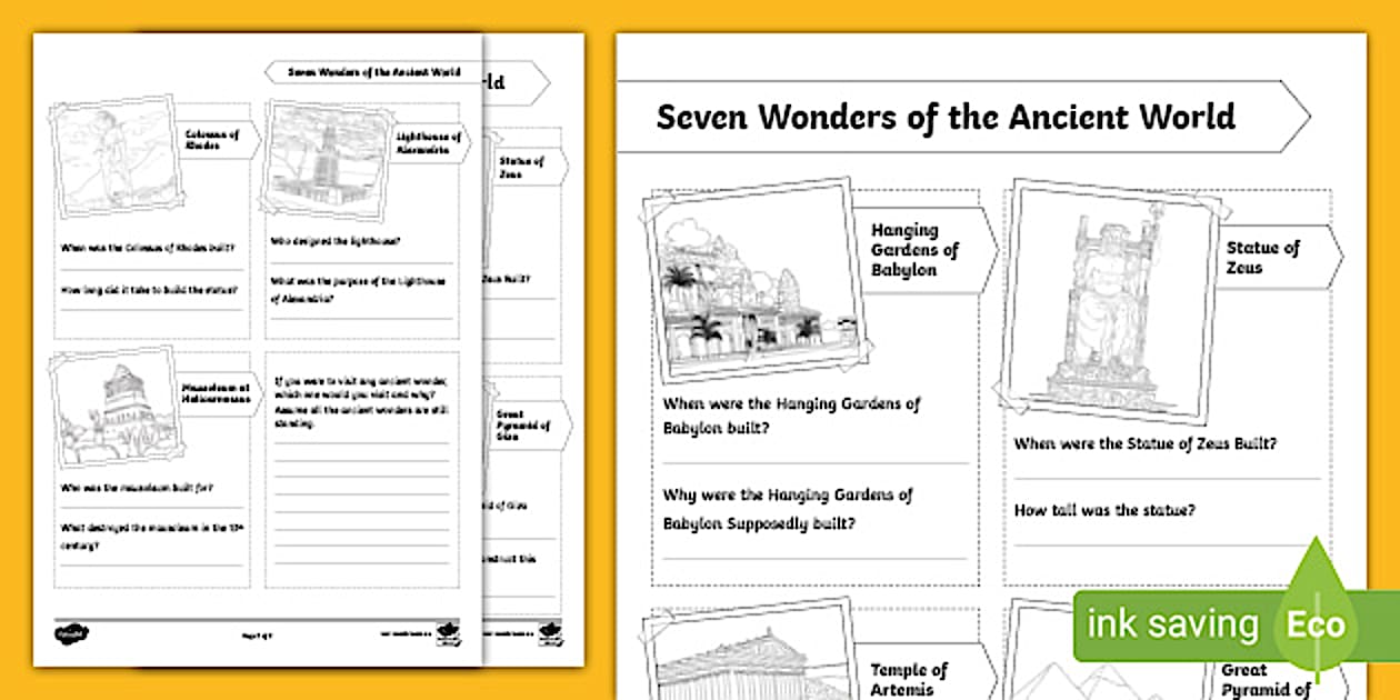 Seven Wonders of the Ancient World Worksheet – History