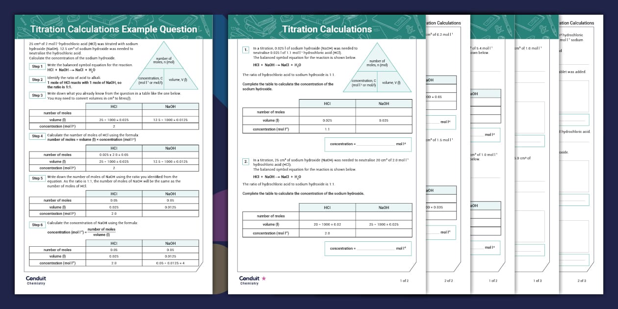 Titration Calculations Work Sheet (teacher made) - Twinkl