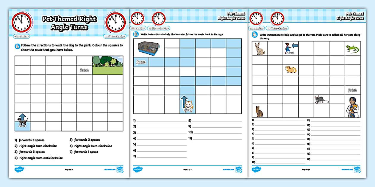 👉 Pet-Themed Right Angle Turns Worksheets - Twinkl - KS1
