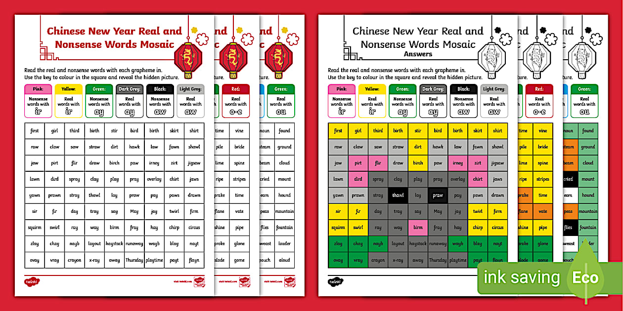 Chinese New Year Phase 5 Phonics Mosaic Worksheets - Twinkl