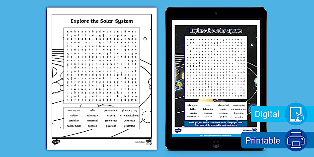 Explore the Solar System Word Search for 6th-8th Grade