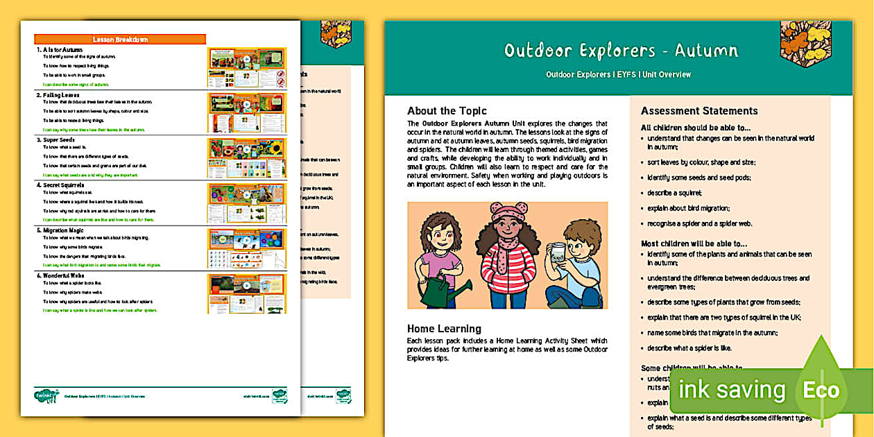 Kindergarten Autumn Outdoor Explorers Unit Overview - Lesson Series
