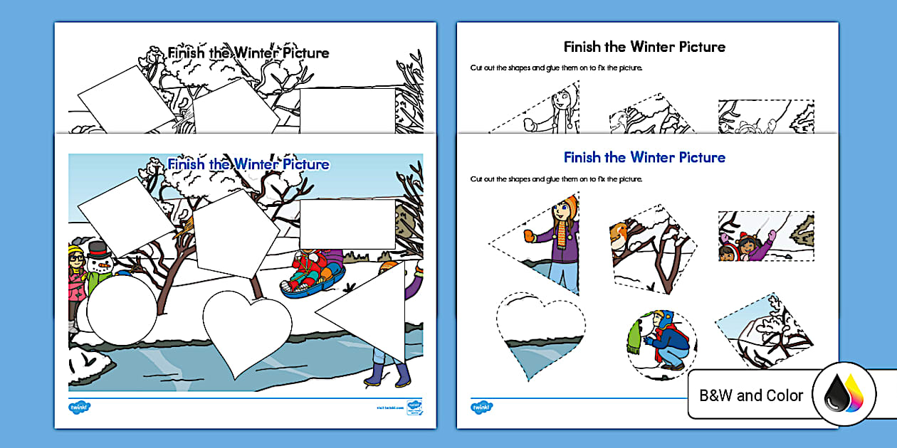 Finish the Winter Picture Cutting Skills Worksheet - Twinkl