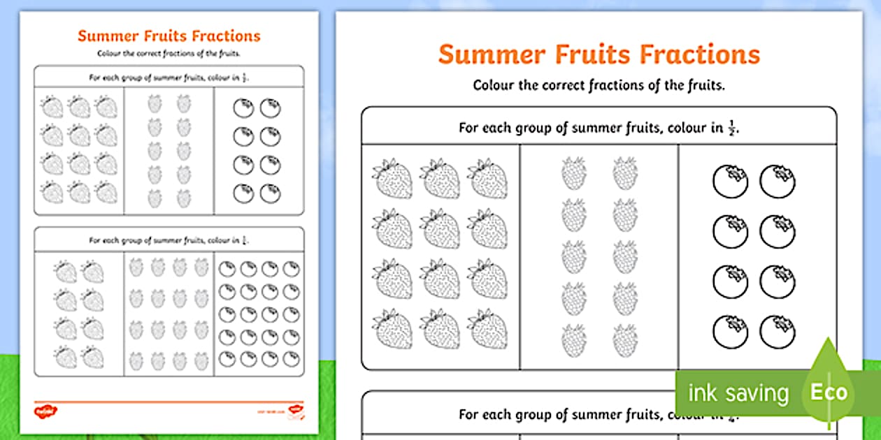 Summer-Themed Halves and Quarters Maths Worksheet - Twinkl