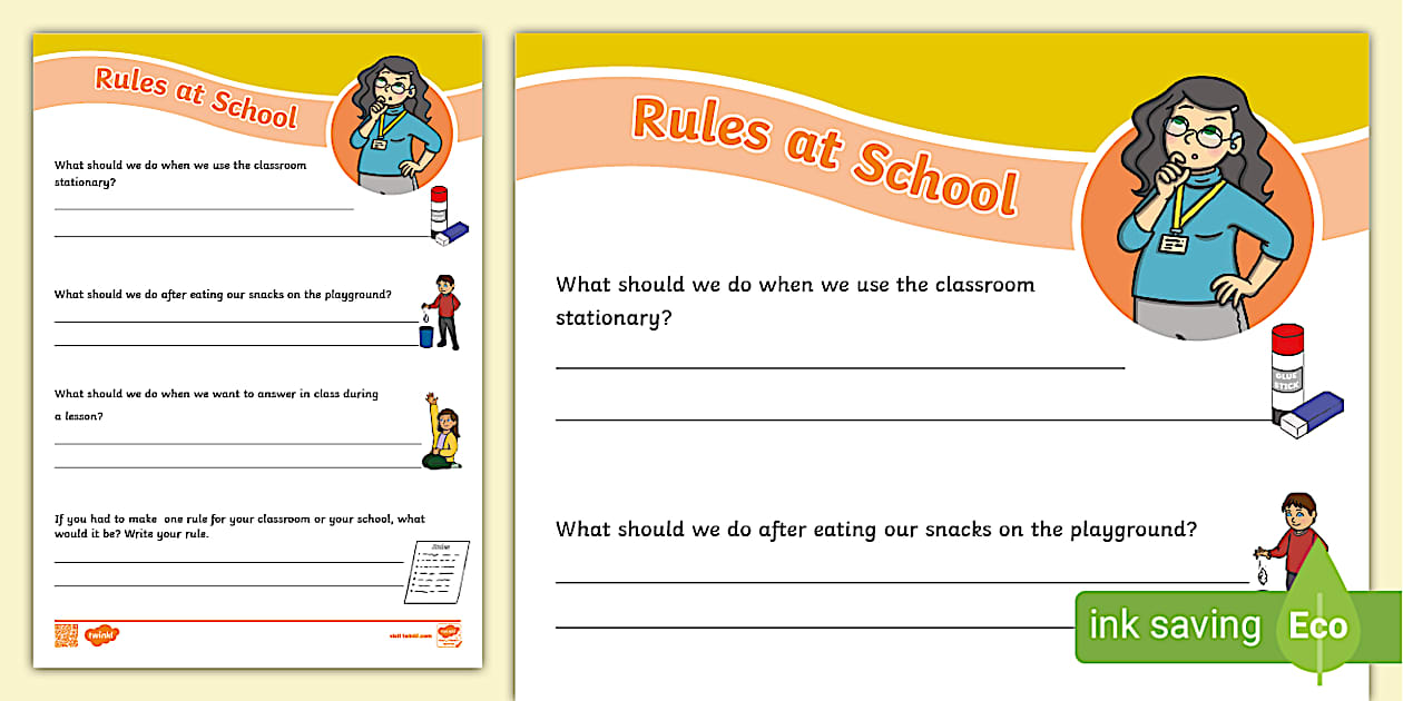 Rules at School Worksheet (teacher made) - Twinkl