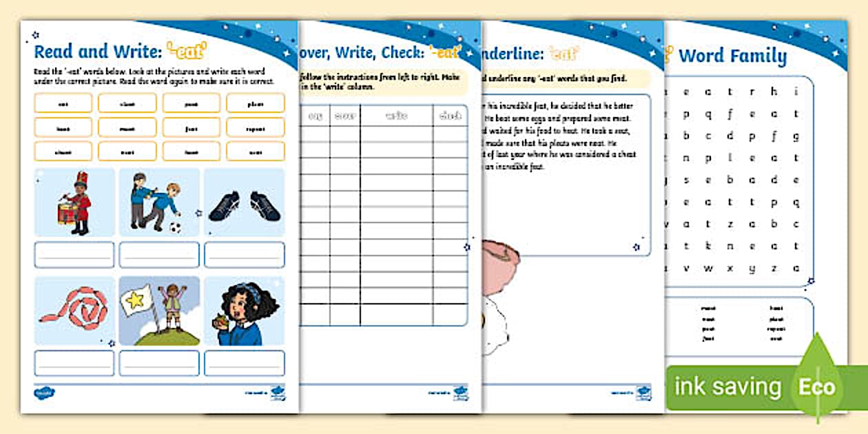 Word Family '-eat' Work Sheets (teacher made) - Twinkl