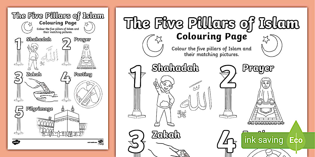 The Five Pillars of Islam Colouring Page - Twinkl