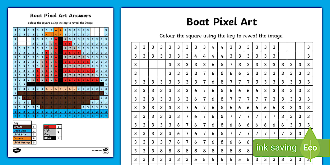 Boat Pixel Art Template | Twinkl | Colour-by-Number | KS1