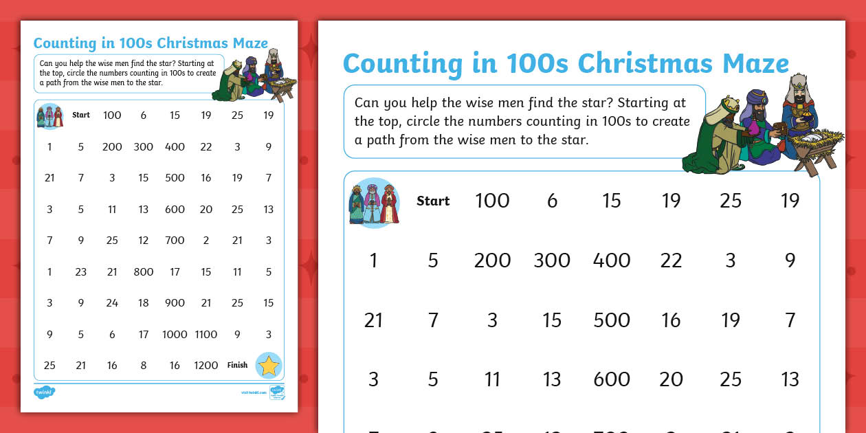 👉 Counting in 100s Christmas Maze - Twinkl Maths - Twinkl