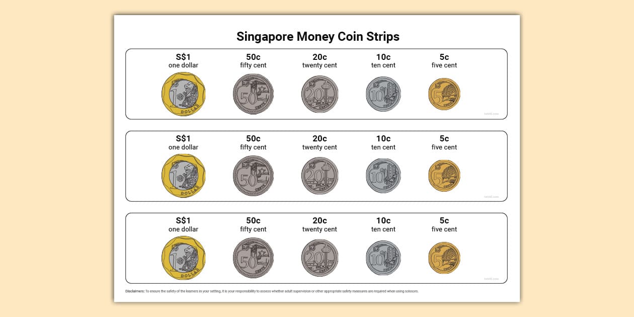 Singapore Money Coin Strips for Kids (Lehrer gemacht)