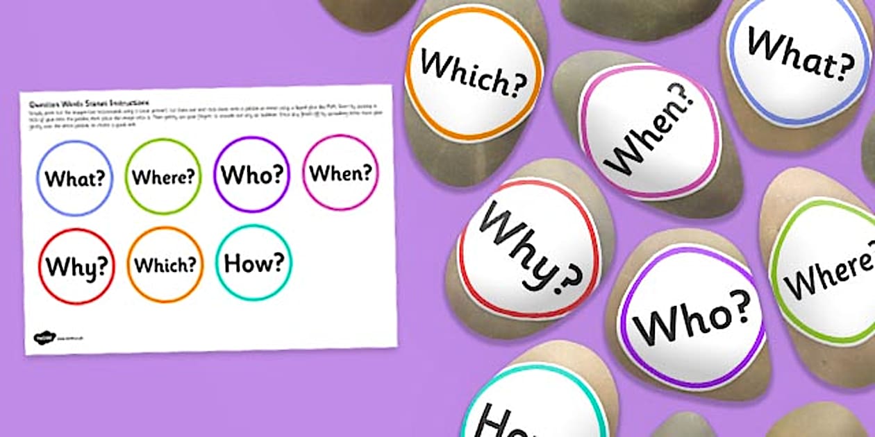 Black and White Question Word Stones (teacher made) - Twinkl