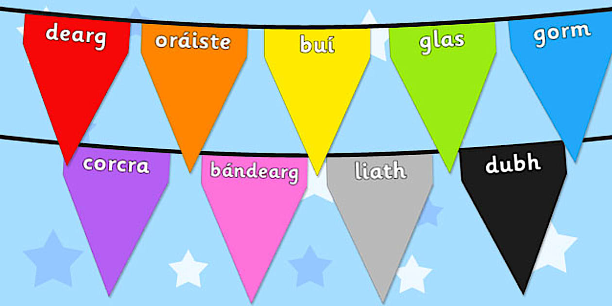 Cursive Colours on Bunting Gaeilge (l'enseignant a fait)