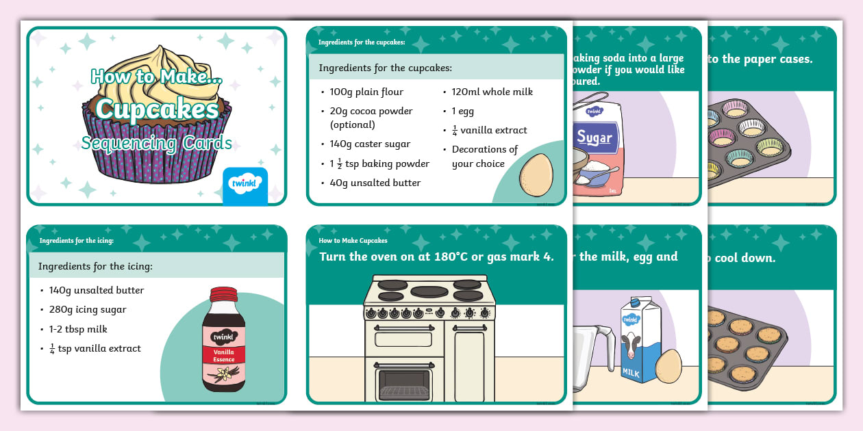 Cupcake Recipe Sequencing Activity (teacher made) - Twinkl