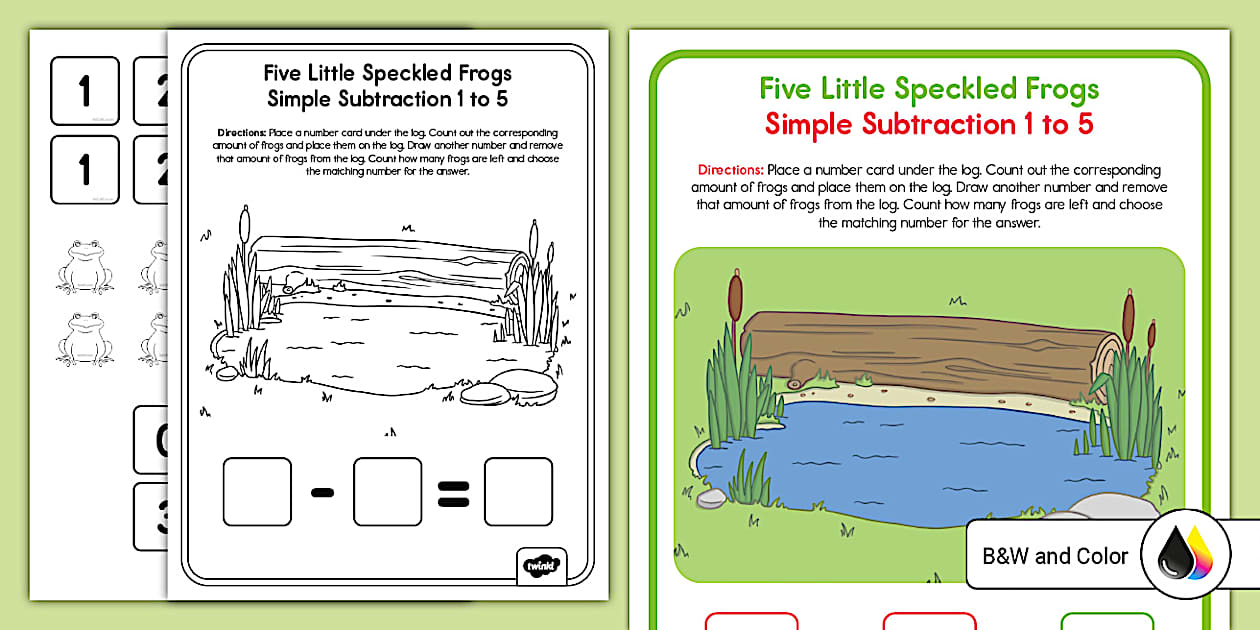 Five Little Speckled Frogs Simple Subtraction Activity Mat