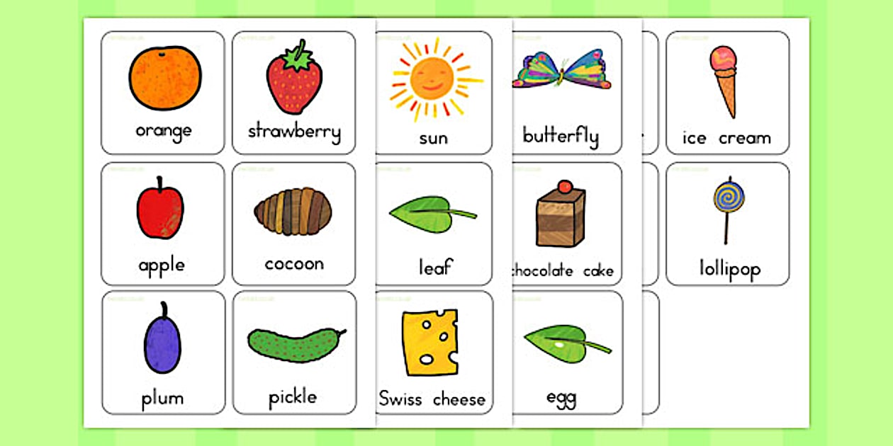 Editable Flash Cards to Support Teaching on The Very Hungry Caterpillar