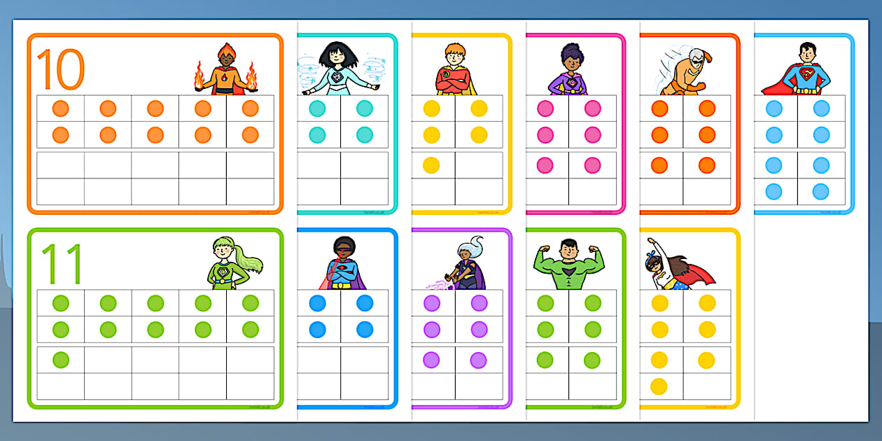 Double Ten Frame Worksheet - Superhero Themed - Twinkl