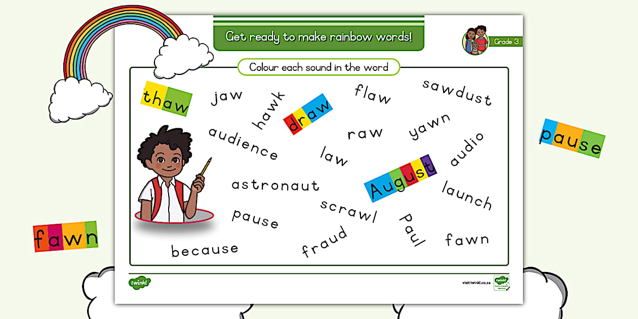 Grade 3 Phonics: Colour each sound -au and aw (teacher made)
