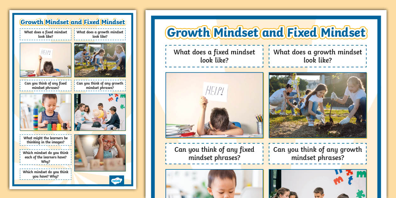 Comparing Growth and Fixed Mindsets Discussion Prompt Display Poster