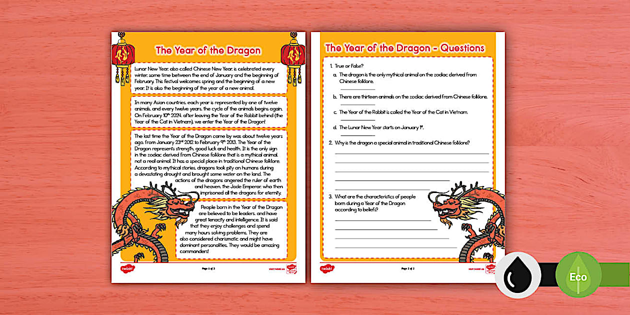 Year Of The Dragon Reading Comprehension Primary - Twinkl