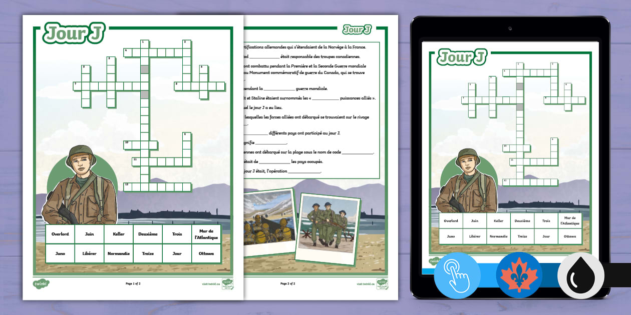 D-Day Crossword Puzzle French - Twinkl