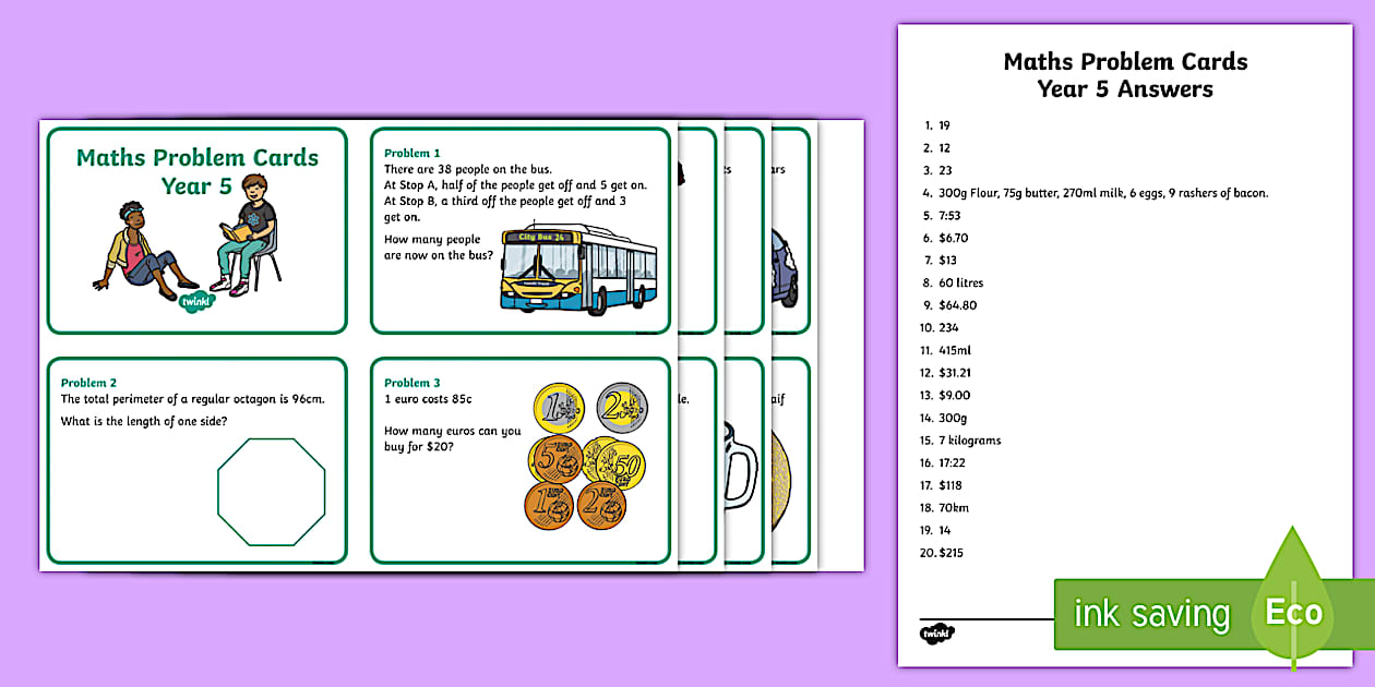 SA Year 5 Maths Problem Cards (teacher made) - Twinkl