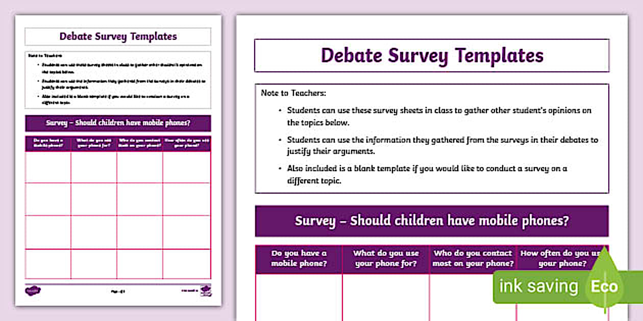 Debate Surveys Worksheet (teacher made) - Twinkl