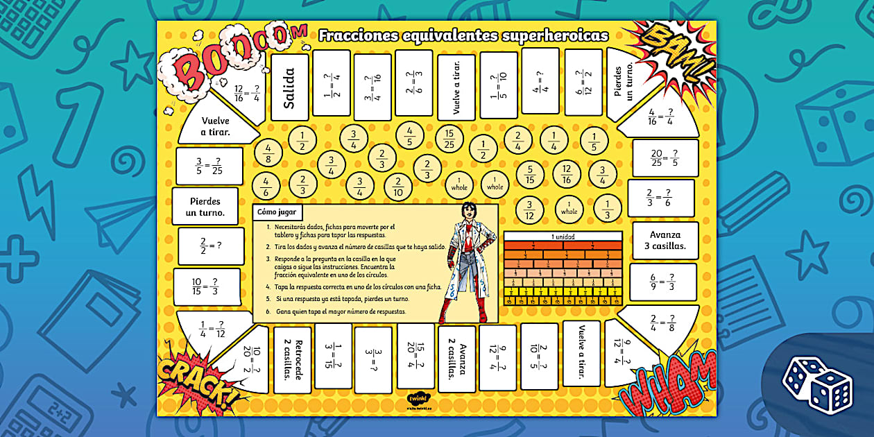 Juego de mesa: Fracciones equivalentes superheroicas