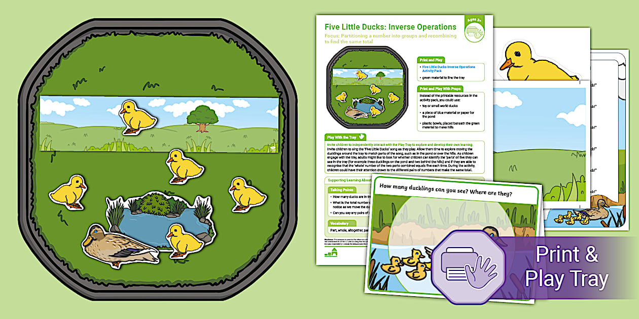 5 Little Ducks Play Tray | Inverse Operations Print and Play