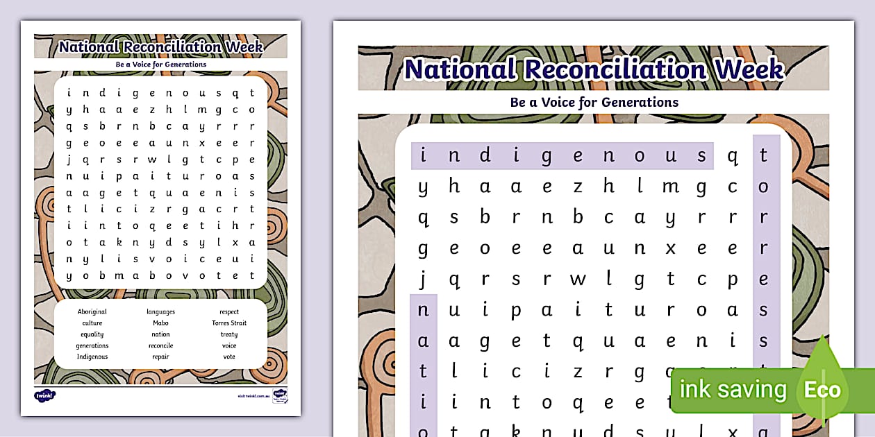 National Reconciliation Week: Be A Voice for Generations Word Search 3-6