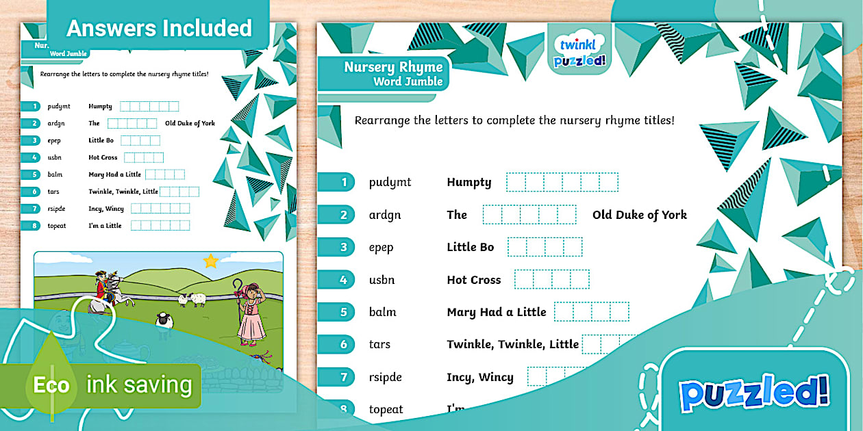 nursery rhyme anagrams and word jumbles - Twinkl Puzzled