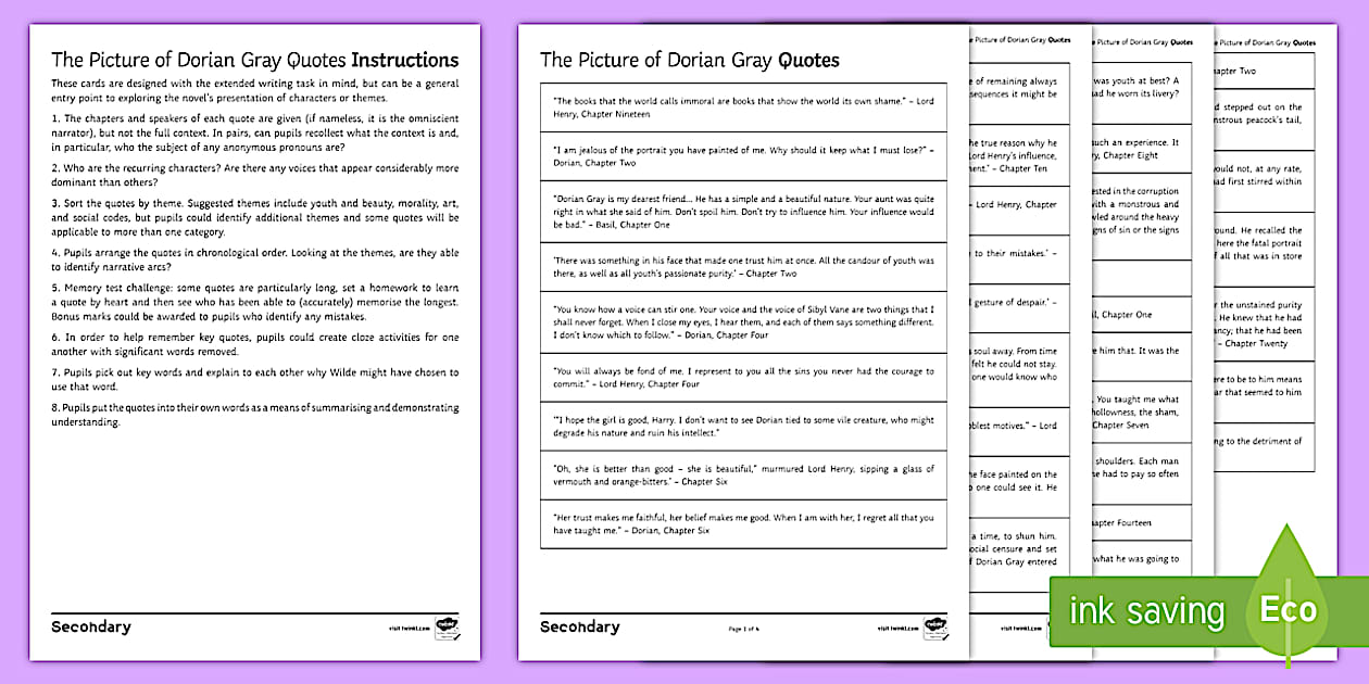 'The Picture of Dorian Gray' Quotes Card Pack - Twinkl