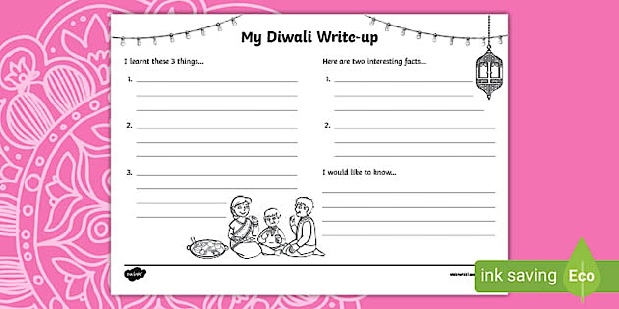 Cursive Diwali Topic Write Up Worksheet (teacher made)